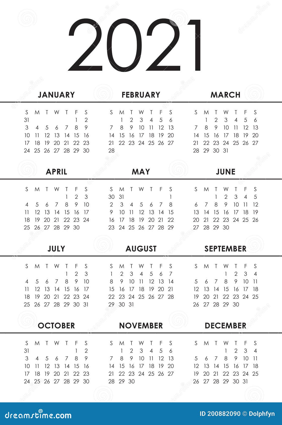 Year 2021 Calendar Vector Design Template Stock Vector - Illustration ...