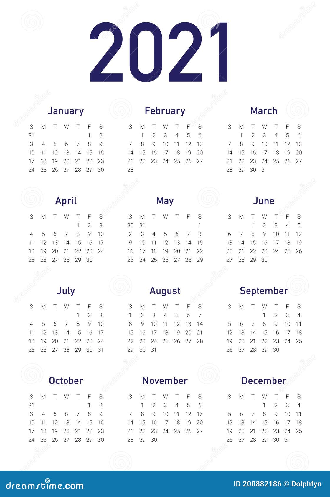 Year 2021 Calendar Vector Design Template Stock Vector - Illustration ...