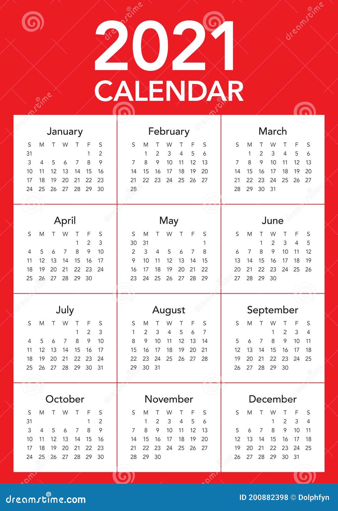 Year 2021 Calendar Vector Design Template Stock Vector - Illustration ...