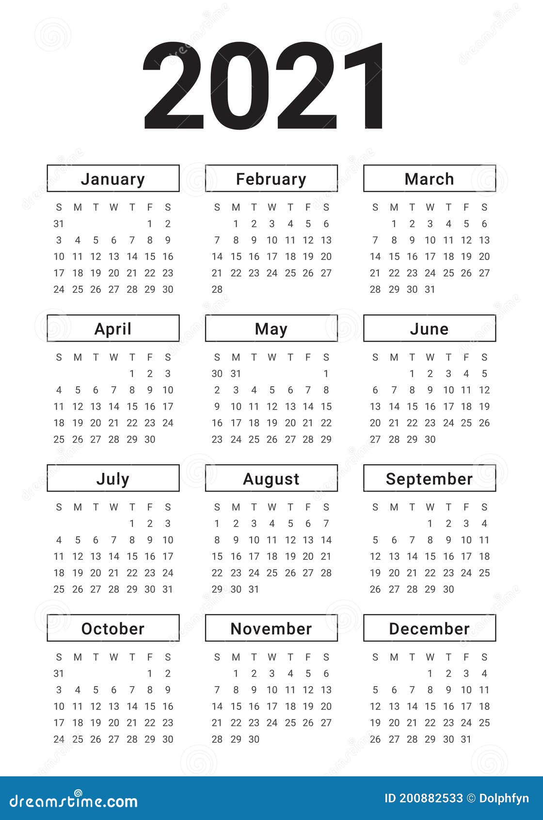 Year 2021 Calendar Vector Design Template Stock Vector - Illustration ...