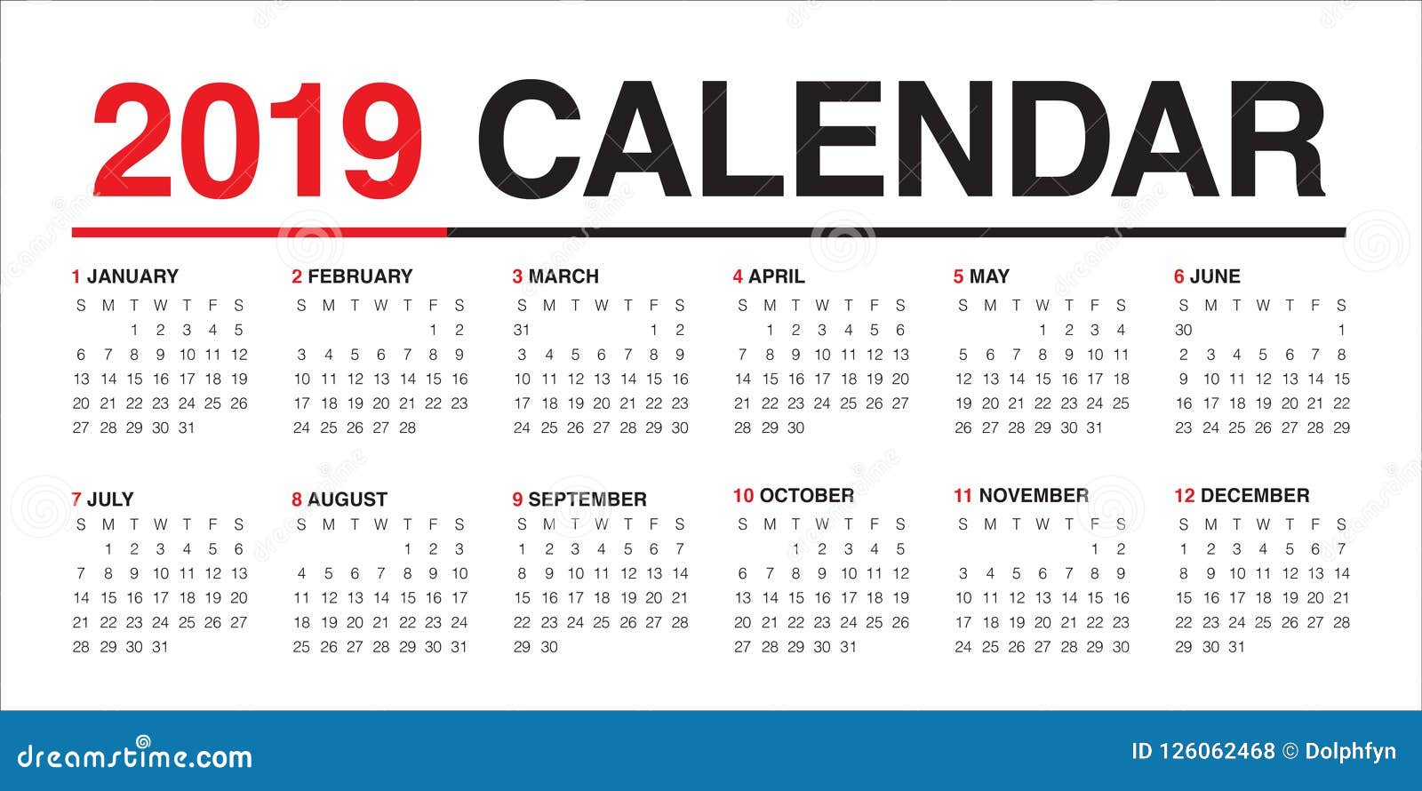 Year 2019 Calendar Vector Design Template Stock Vector - Illustration ...