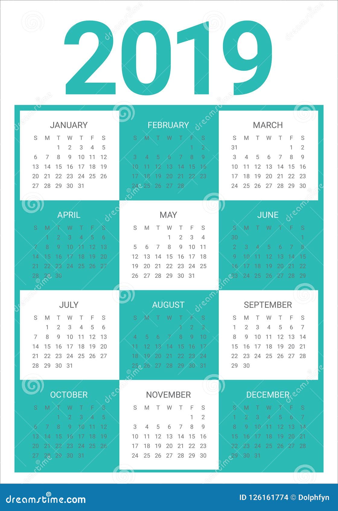 Year 2019 Calendar Vector Design Template Stock Vector - Illustration ...