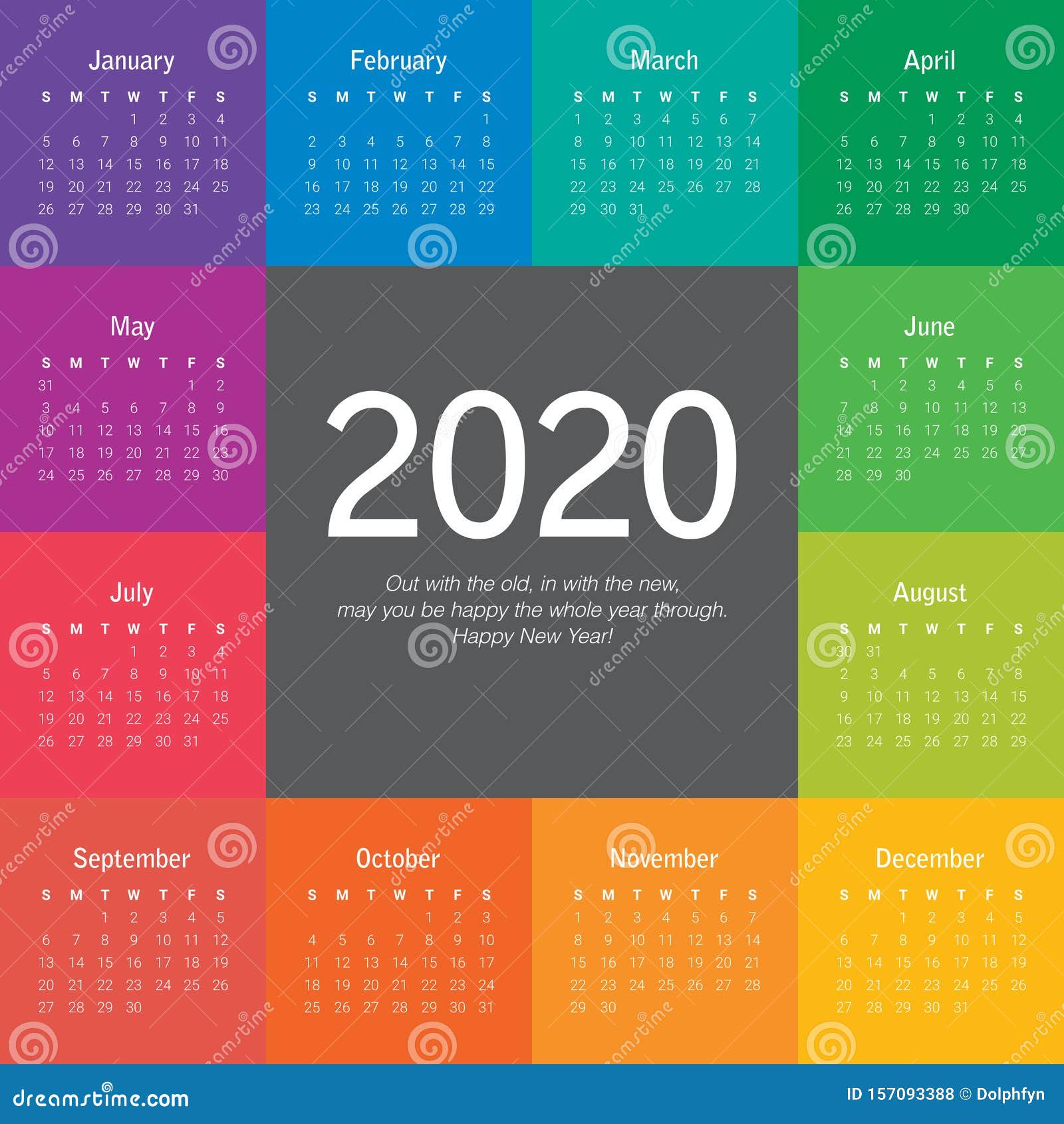 Year 2020 Calendar Vector Design Template Stock Vector - Illustration ...