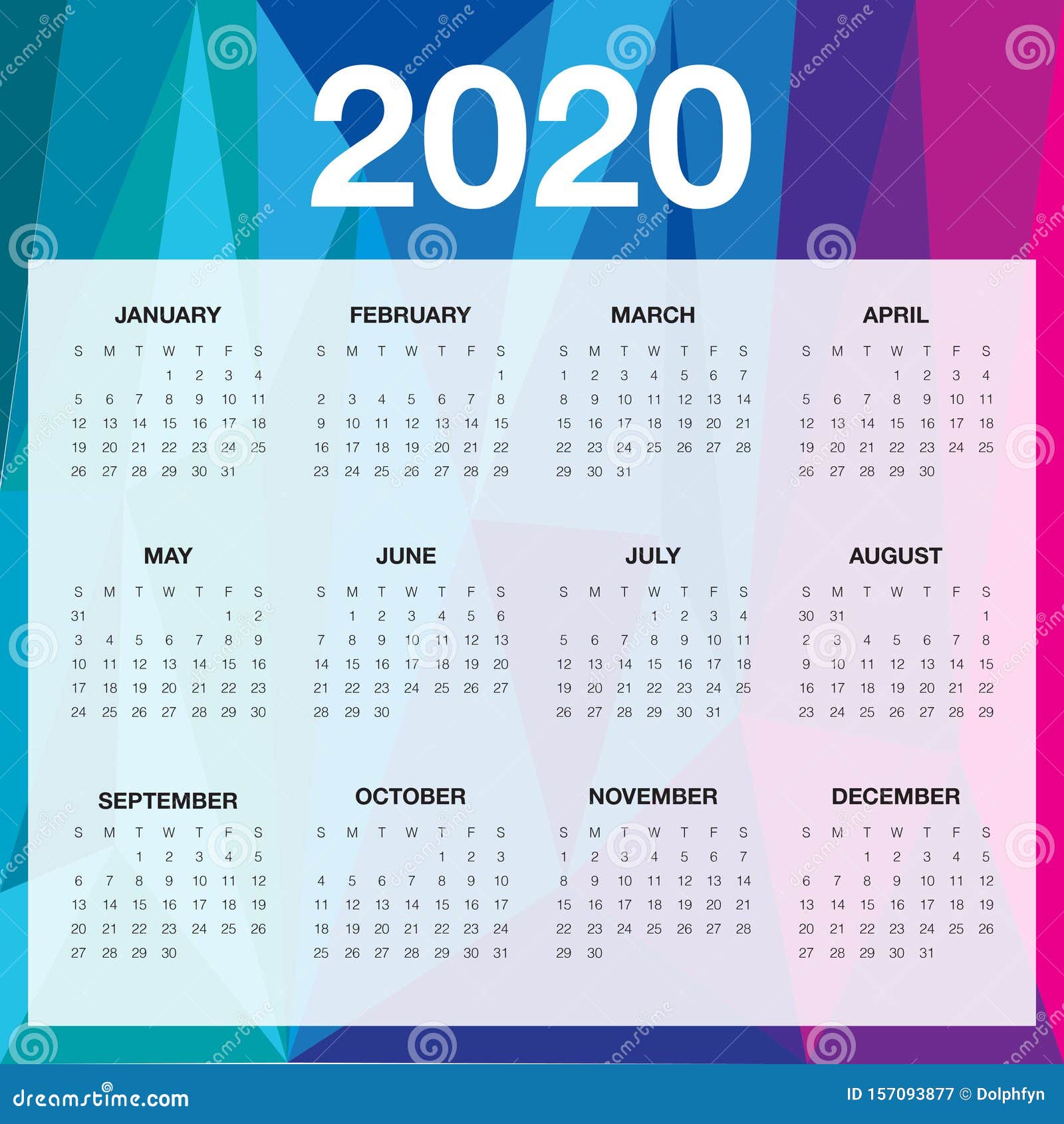 Year 2020 Calendar Vector Design Template Stock Vector - Illustration ...