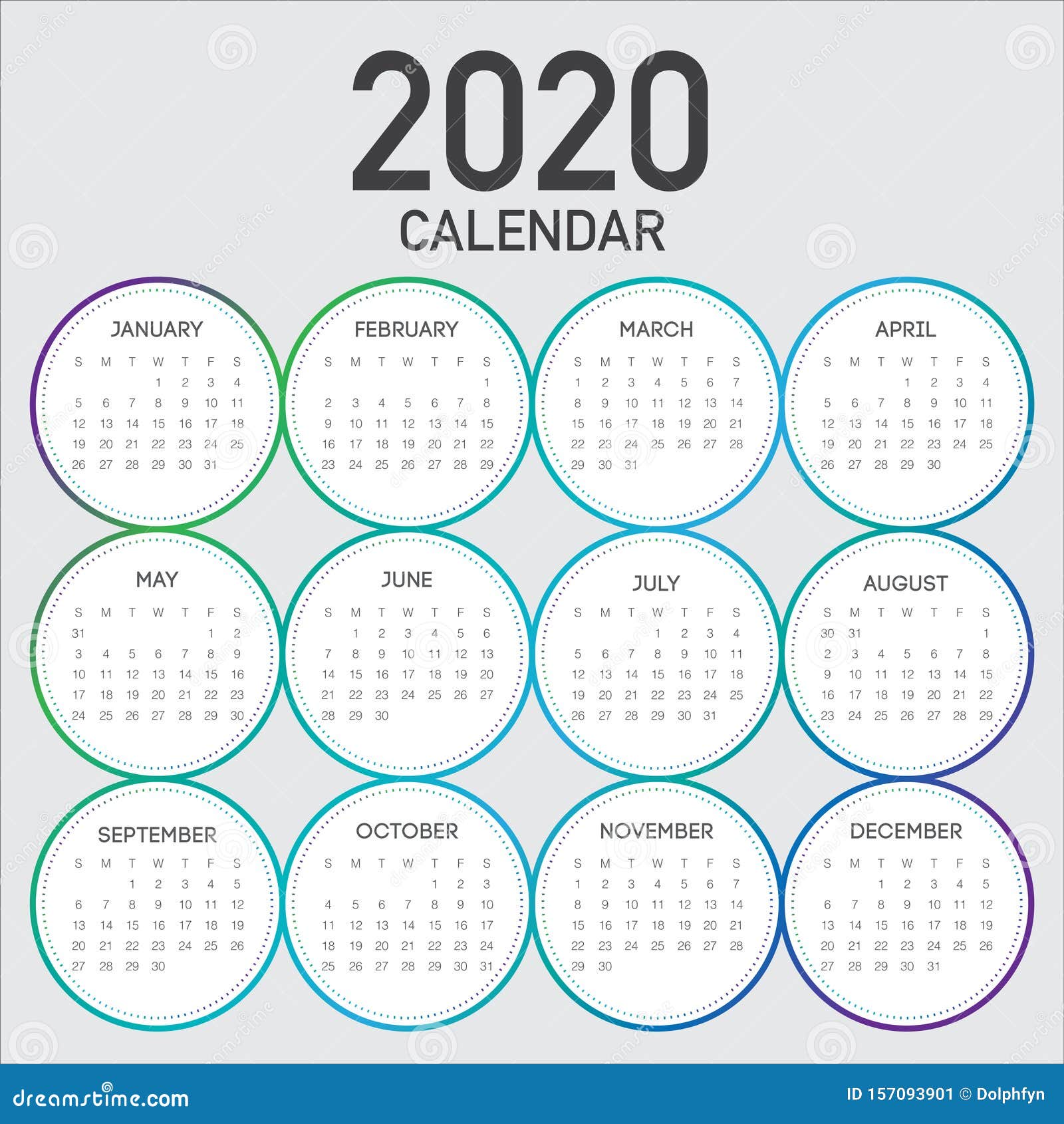 Year 2020 Calendar Vector Design Template Stock Vector - Illustration ...