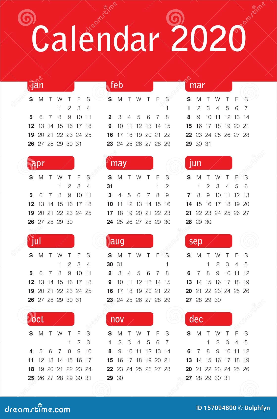 Year 2020 Calendar Vector Design Template Stock Vector - Illustration ...