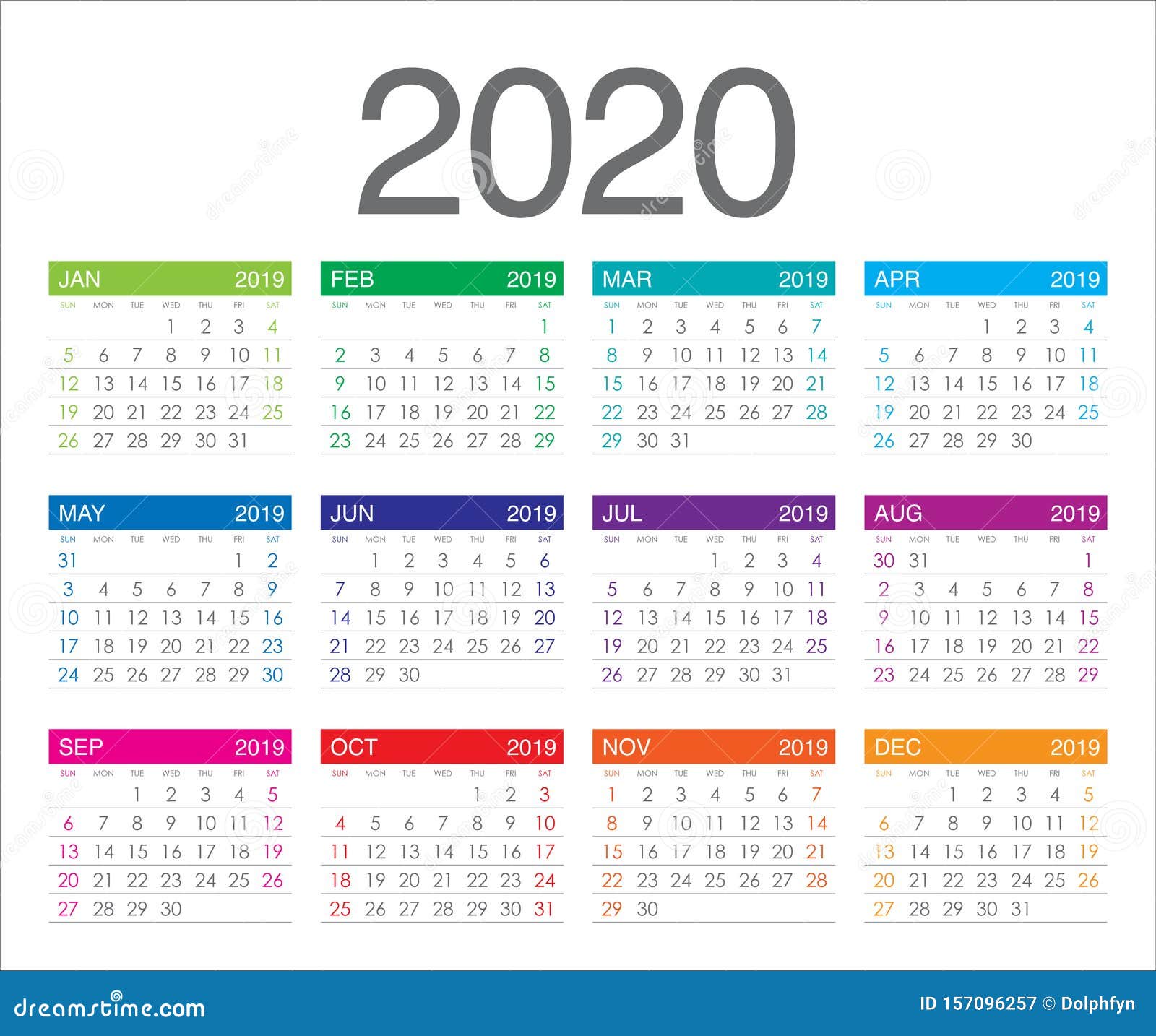 Year 2020 Calendar Vector Design Template Stock Vector - Illustration ...