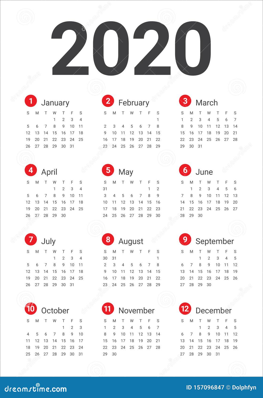 Year 2020 Calendar Vector Design Template Stock Vector - Illustration ...