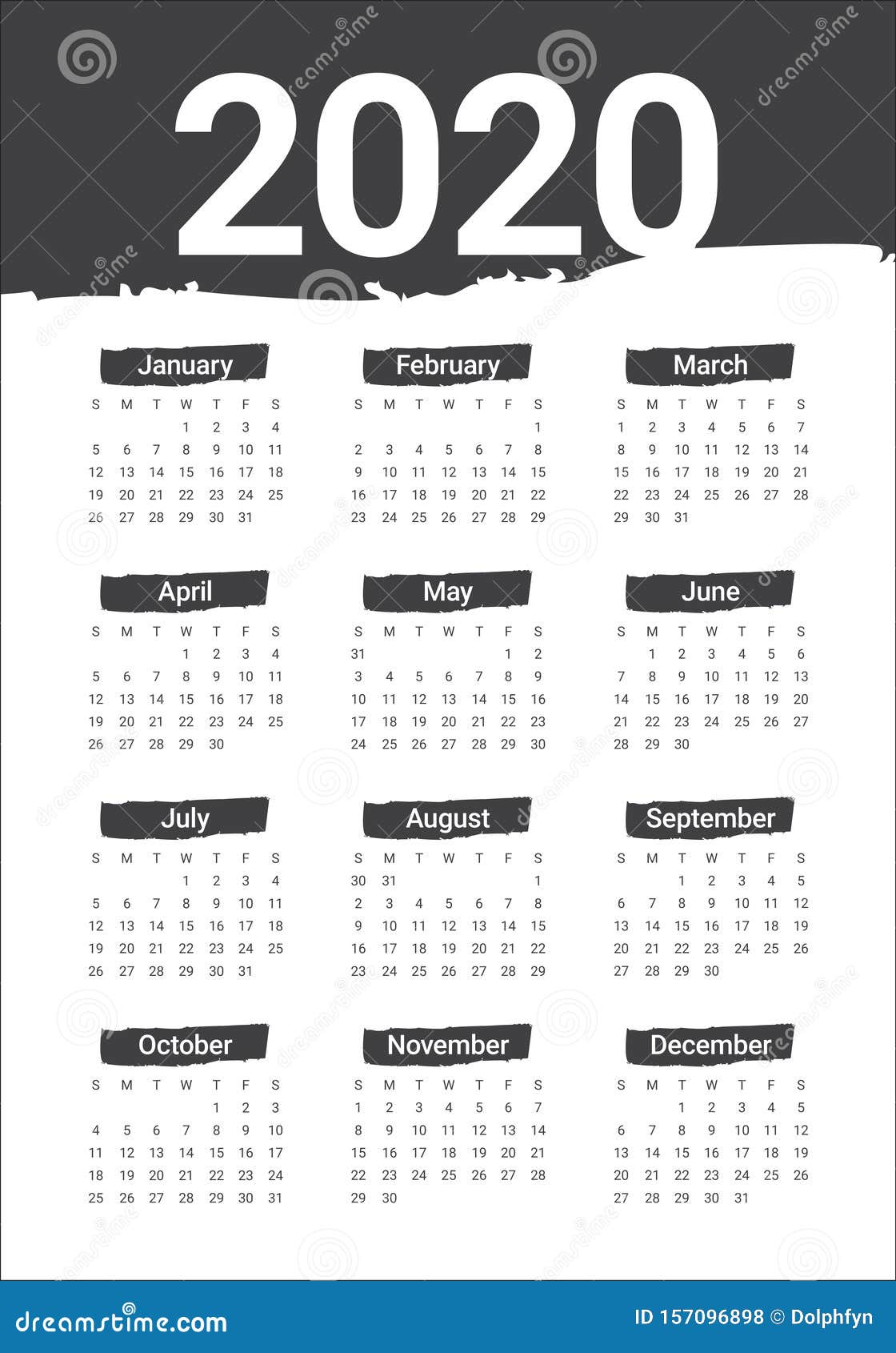 Year 2020 Calendar Vector Design Template Stock Vector - Illustration ...