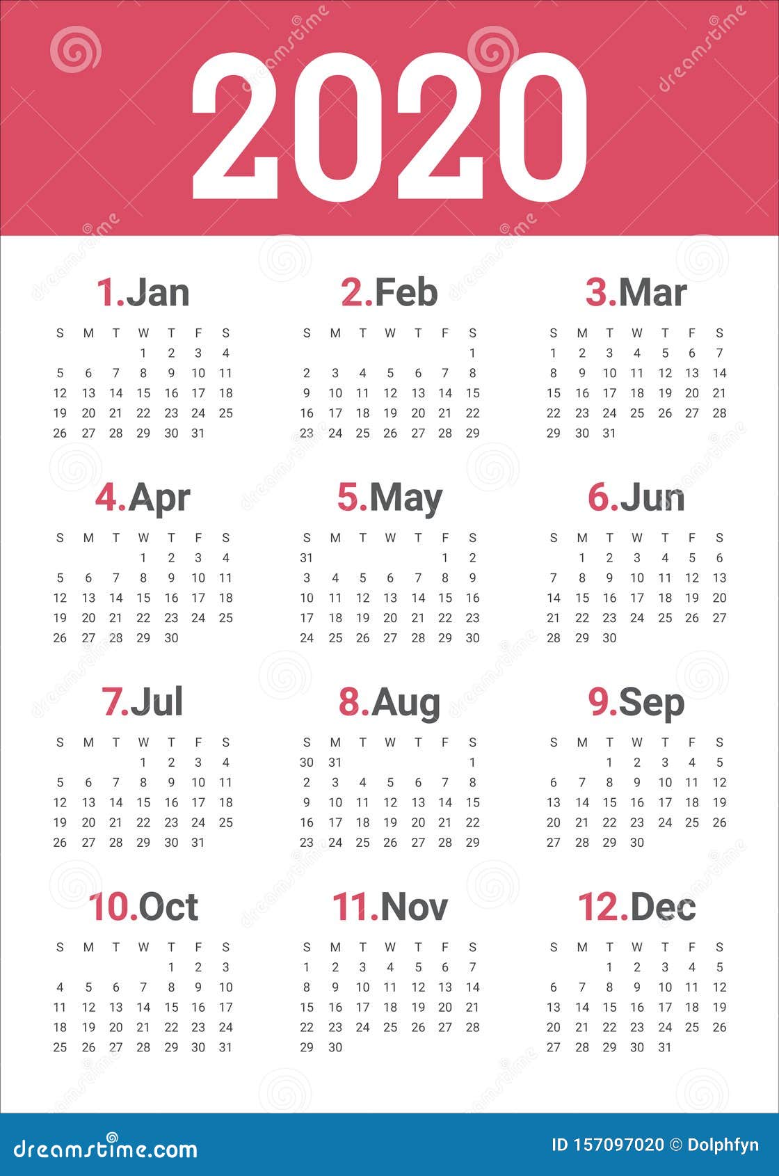 Year 2020 Calendar Vector Design Template Stock Vector - Illustration ...