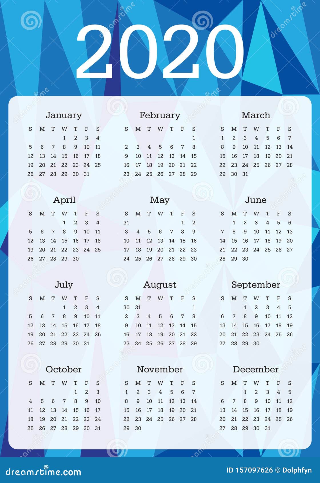 Year 2020 Calendar Vector Design Template Stock Vector - Illustration ...