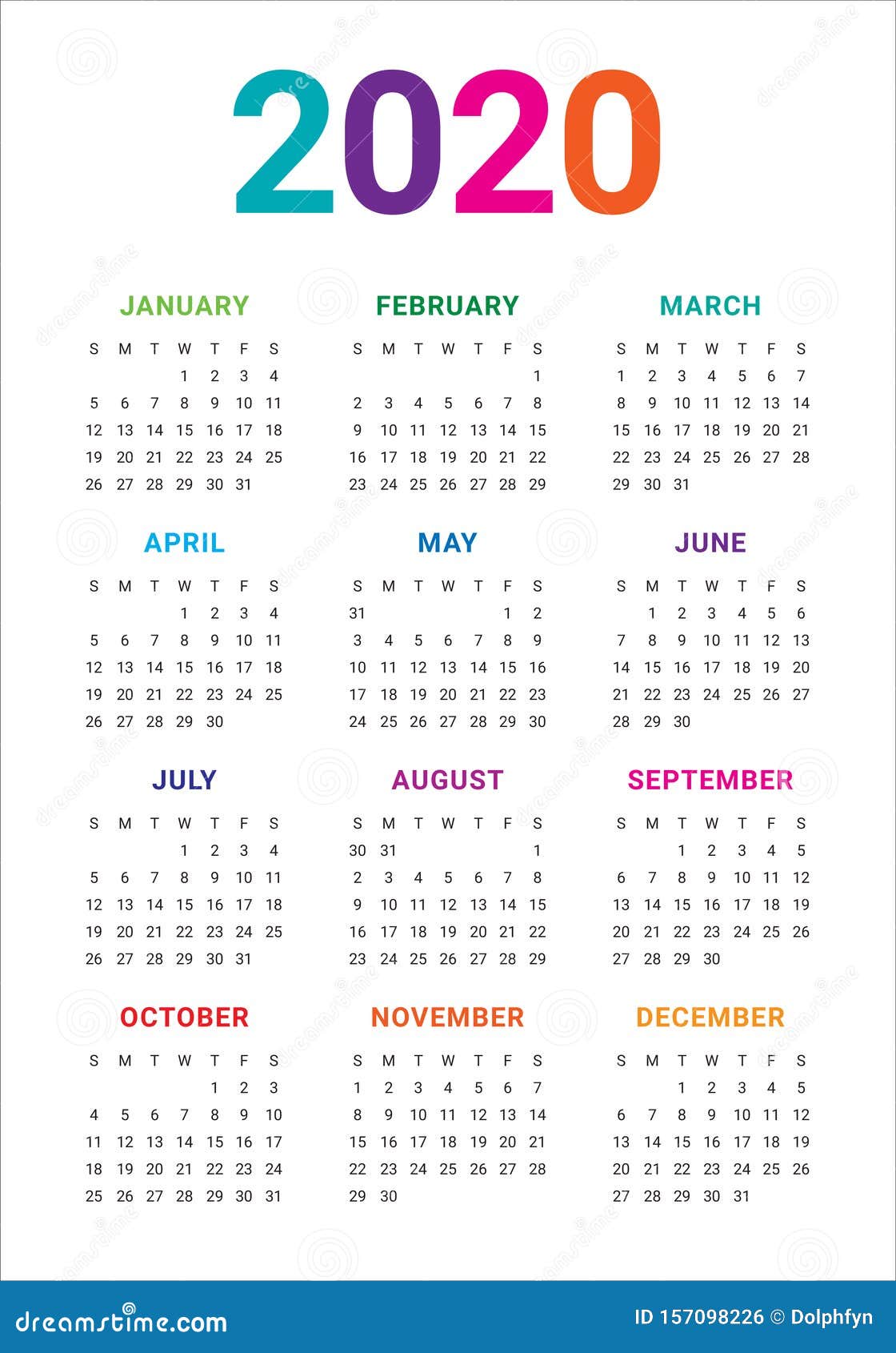 Year 2020 Calendar Vector Design Template Stock Vector - Illustration ...