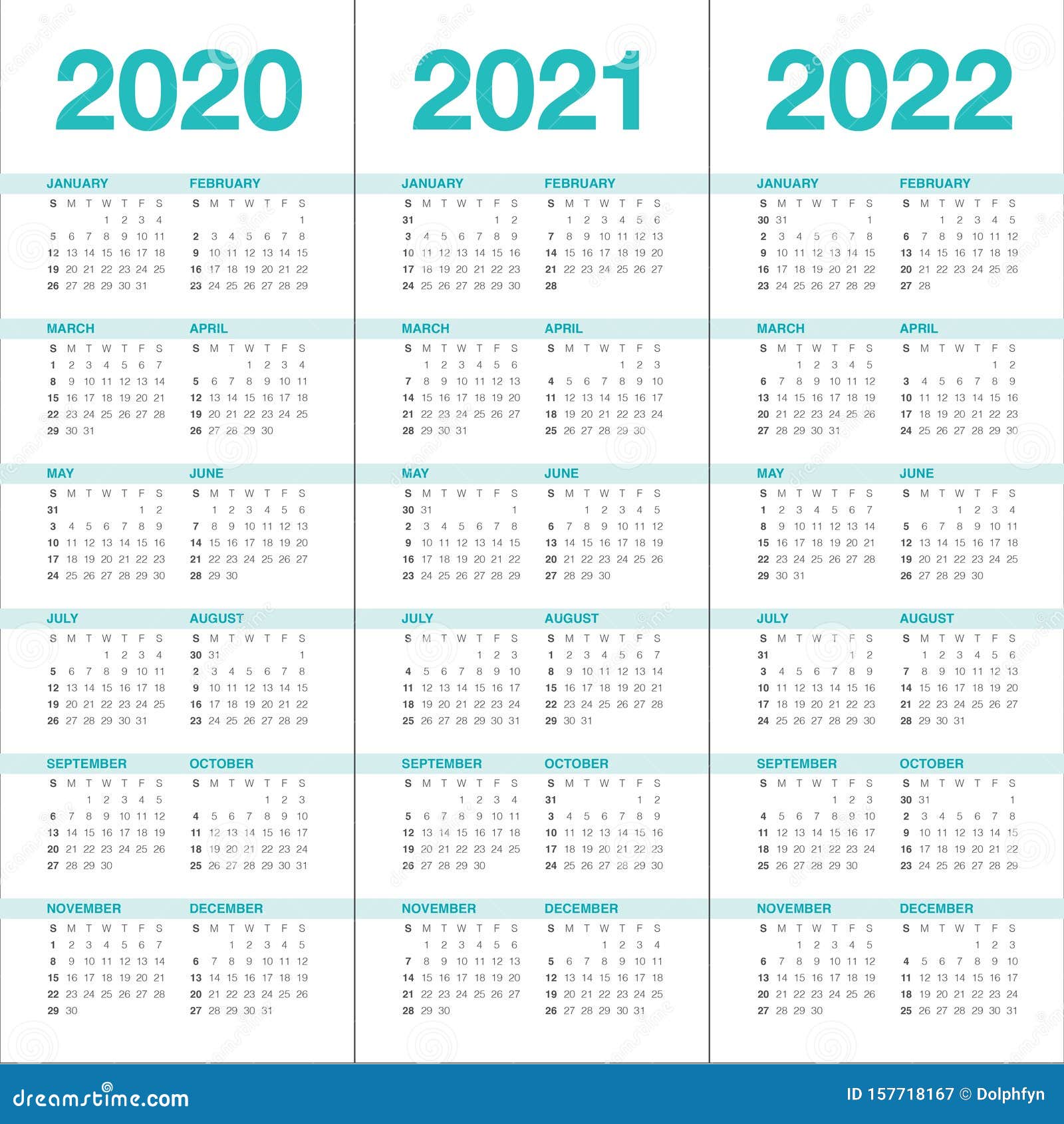 Year 2020 2021 2022 Calendar Vector Design Template Stock Vector ...