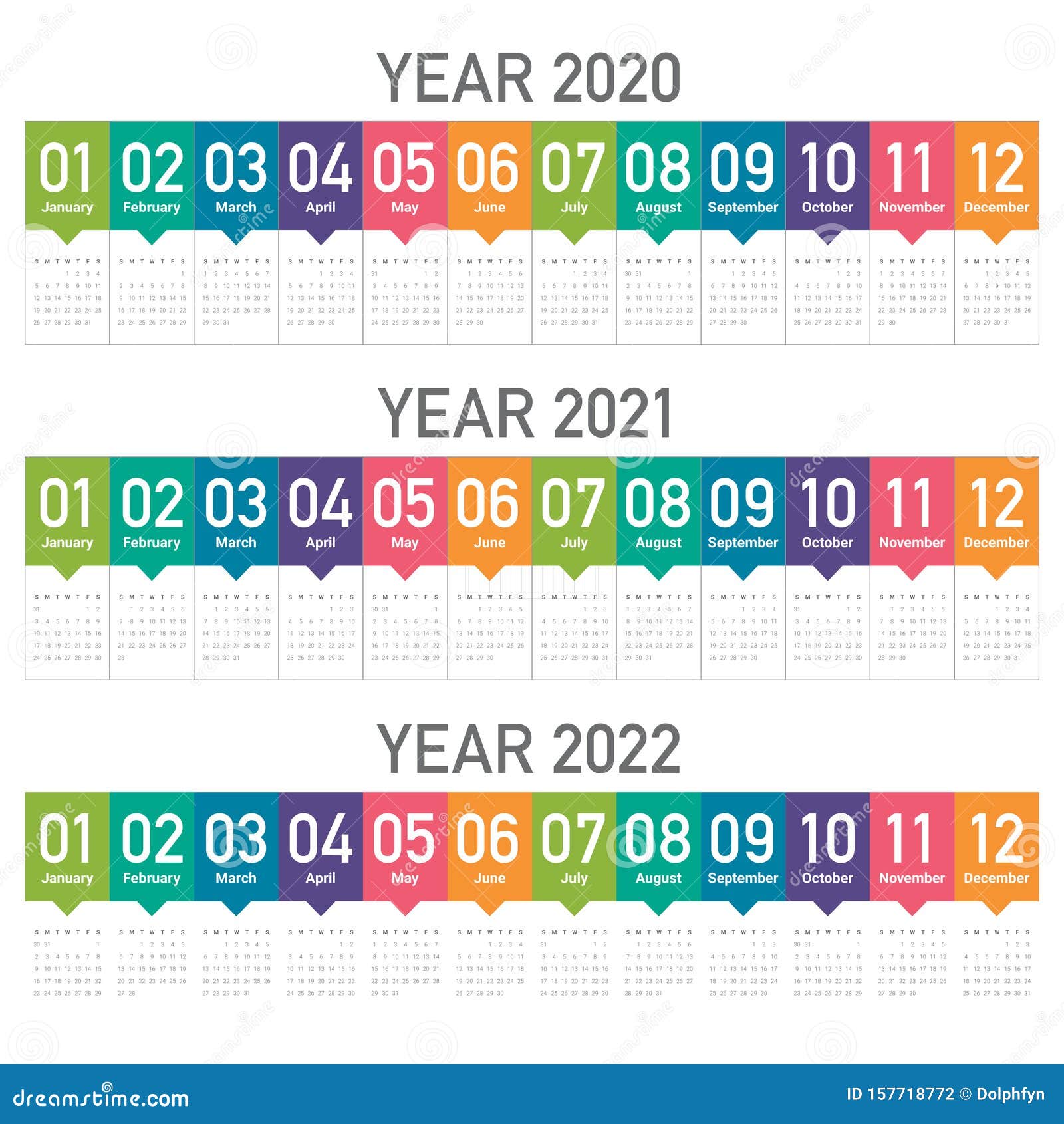 Year 2020 2021 2022 Calendar Vector Design Template Stock Vector ...