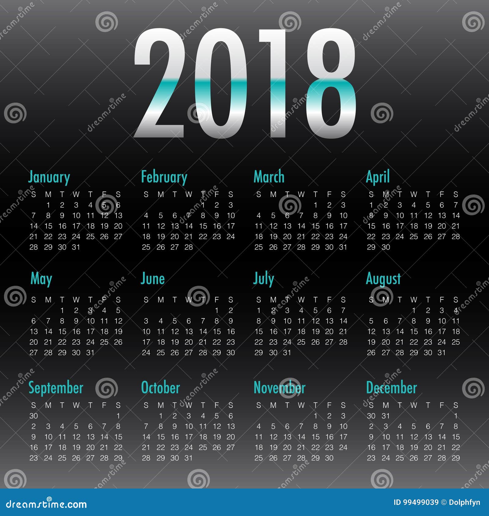 Year 2018 Calendar Vector Design Template Stock Vector - Illustration ...