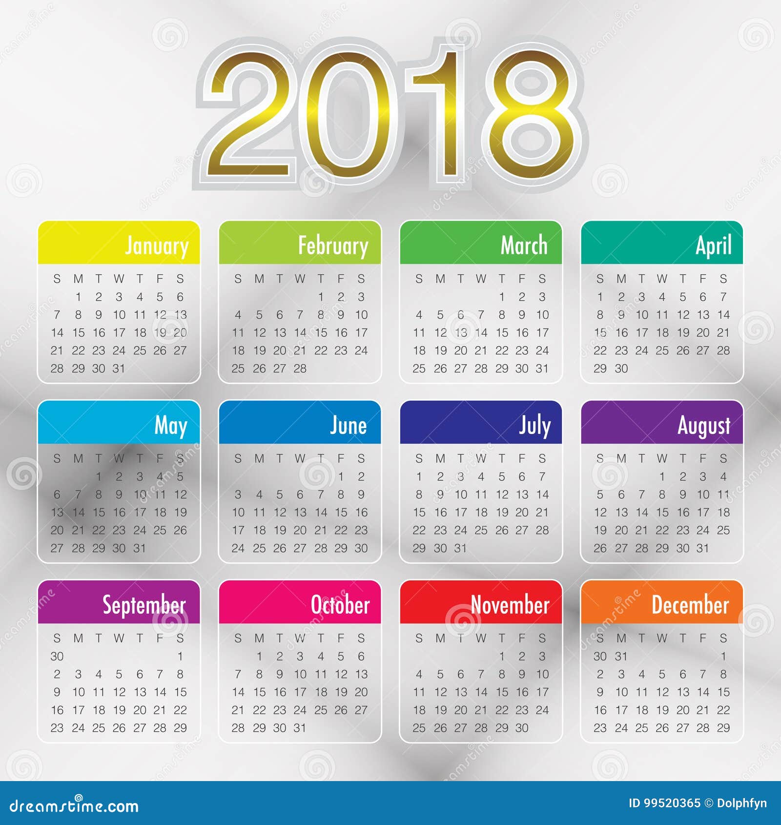Year 2018 Calendar Vector Design Template Stock Vector - Illustration ...