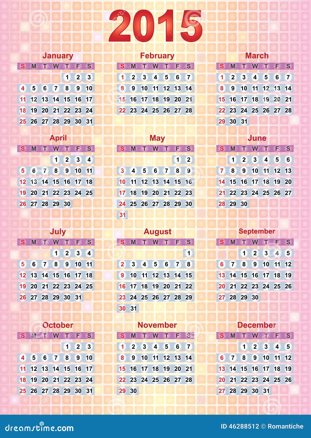 2015 year calendar stock vector. Illustration of color - 46288512