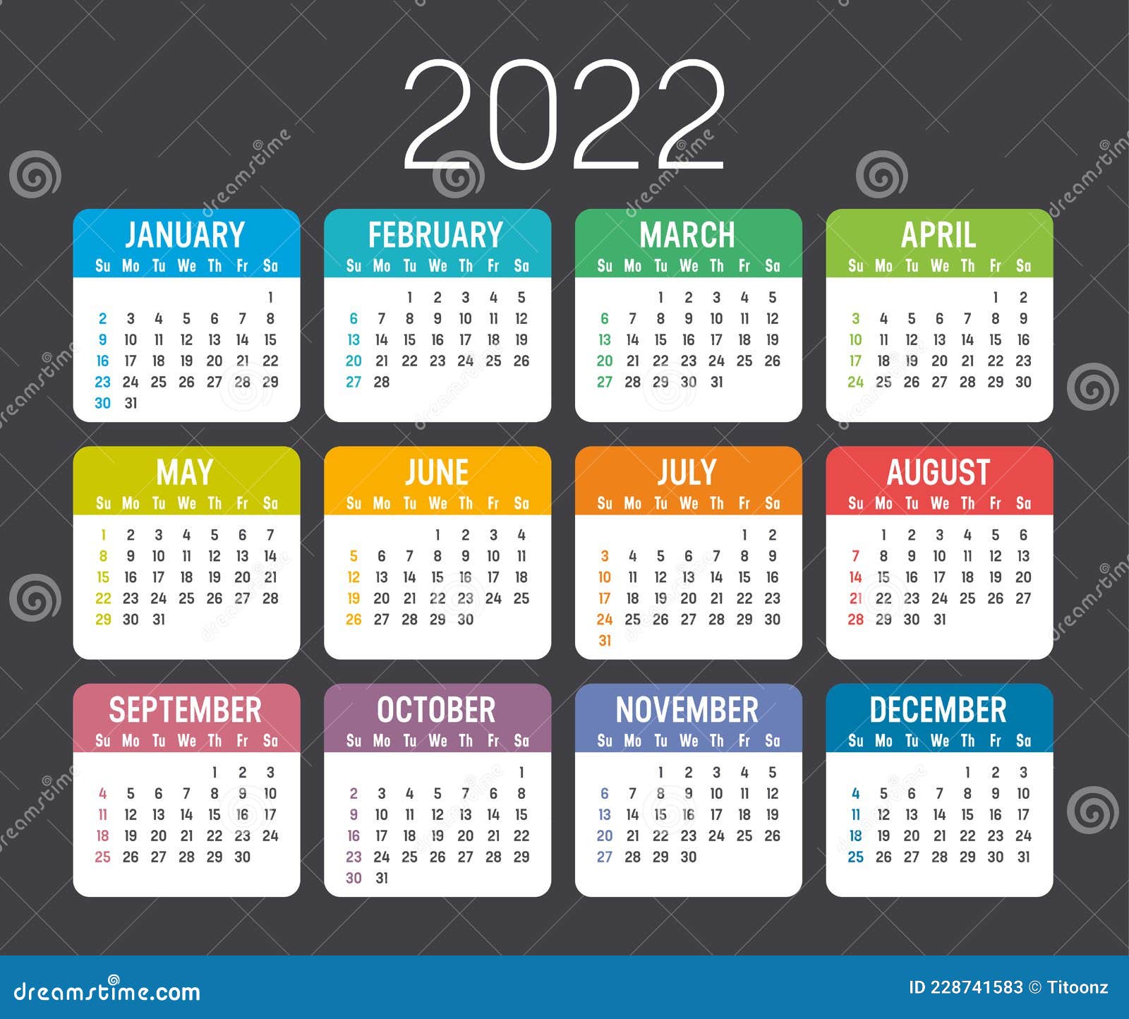 Year 2022 Calendar Vector Template Stock Vector - Illustration of 2022 ...
