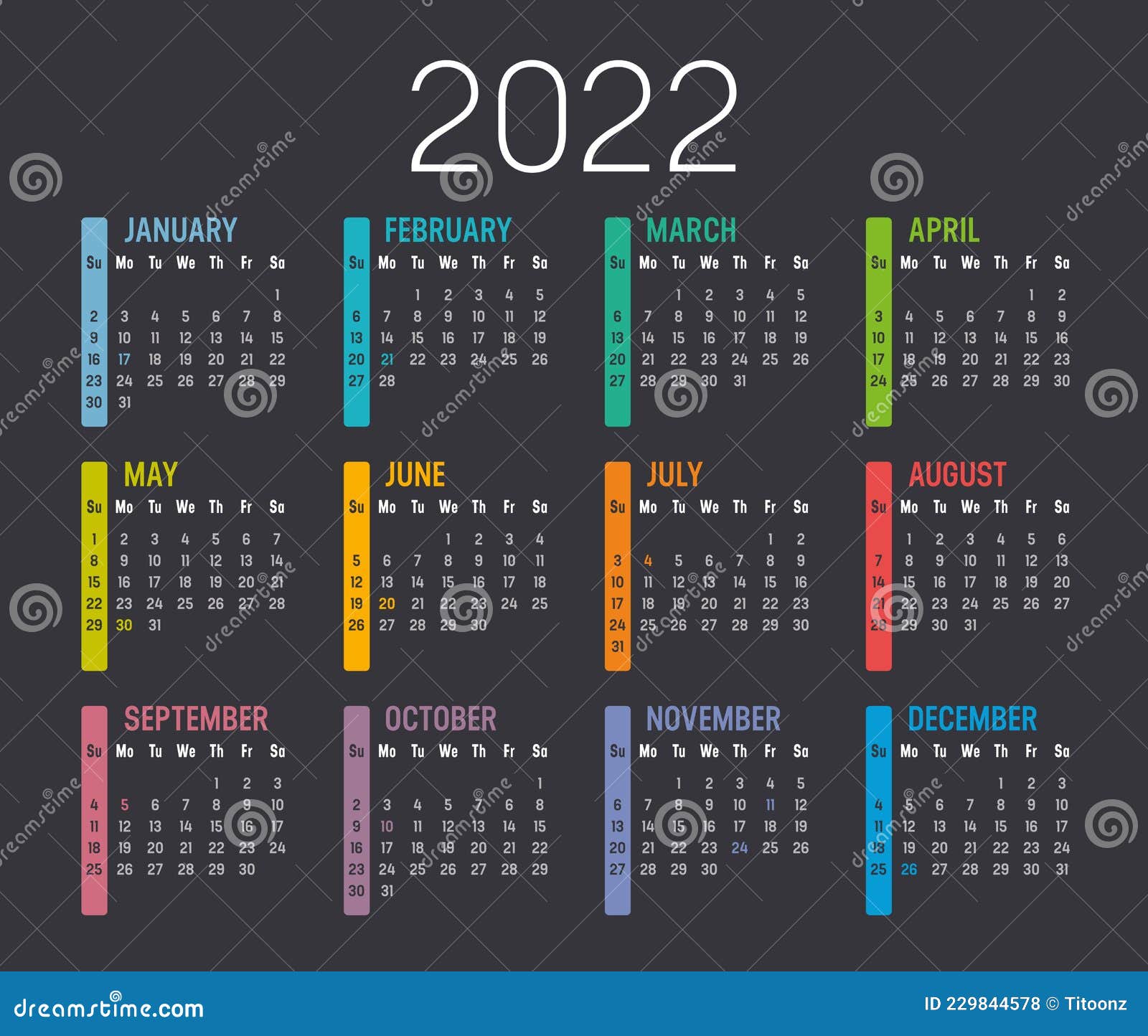 Year 2022 Calendar Vector Template Stock Vector - Illustration of ...
