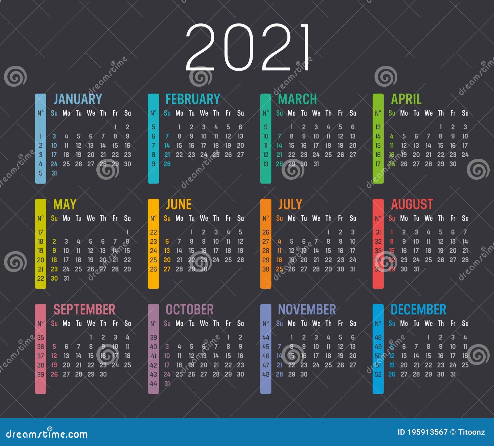 Year 2021 Calendar Vector Template Stock Vector - Illustration of ...