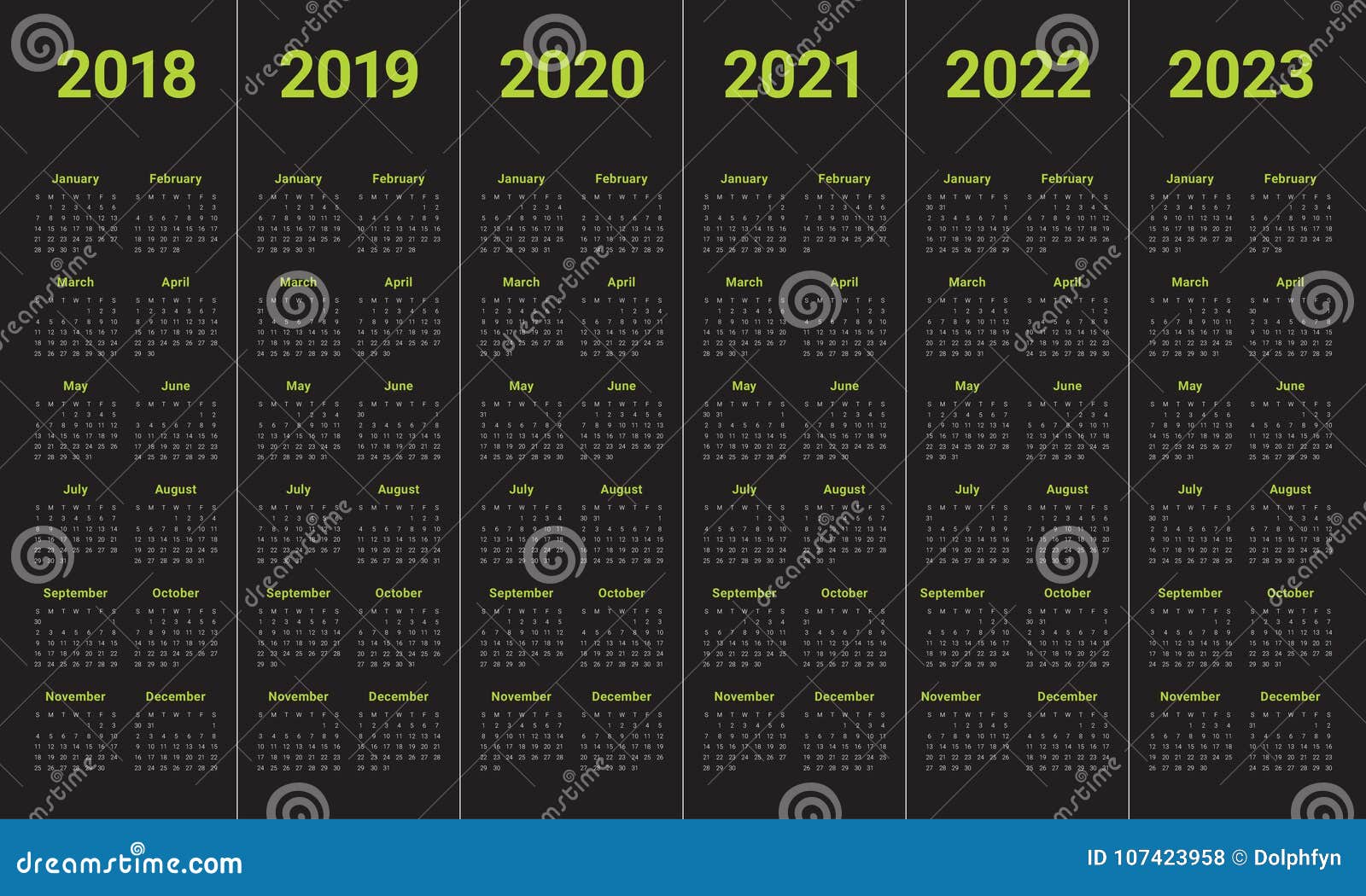 Year 2018 2019 2020 2021 2022 2023 Calendar Vector Stock Vector ...