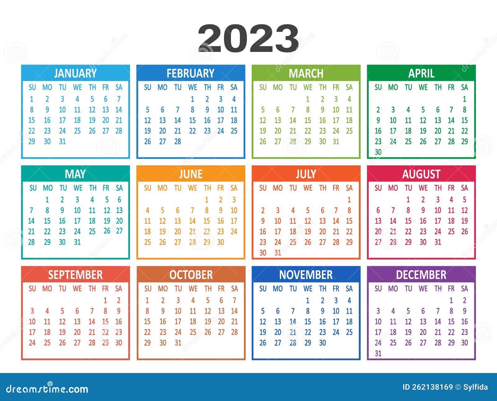 2023 Year Calendar. Week Starts on Sunday Template Stock Vector ...