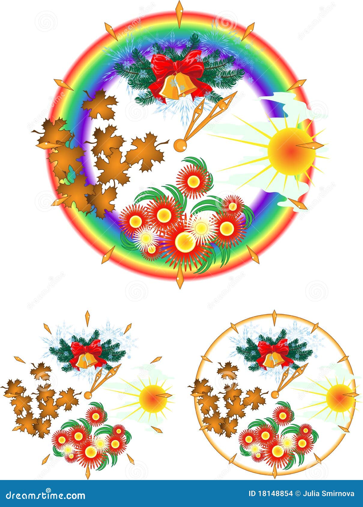 Year Clock with Four Seasons Stock Vector - Illustration of snowflake ...