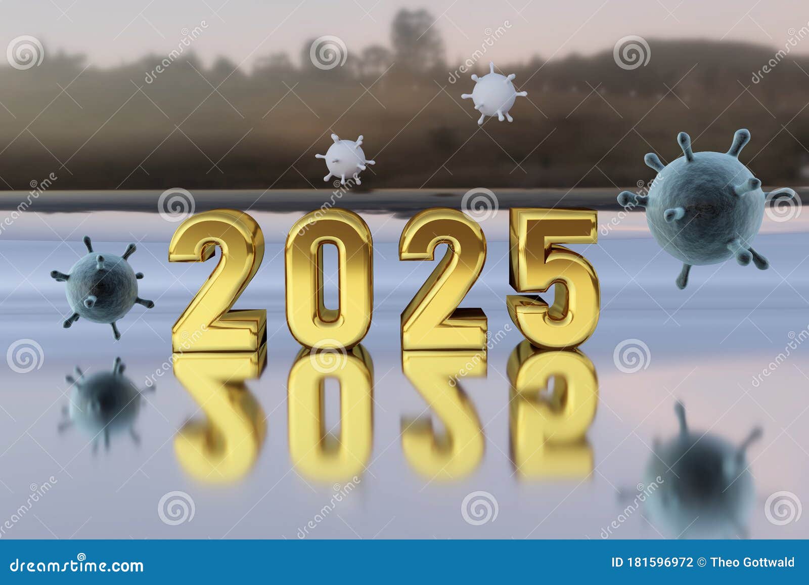 Year 2025 3D Illustration with Coronavirus Stock Illustration ...