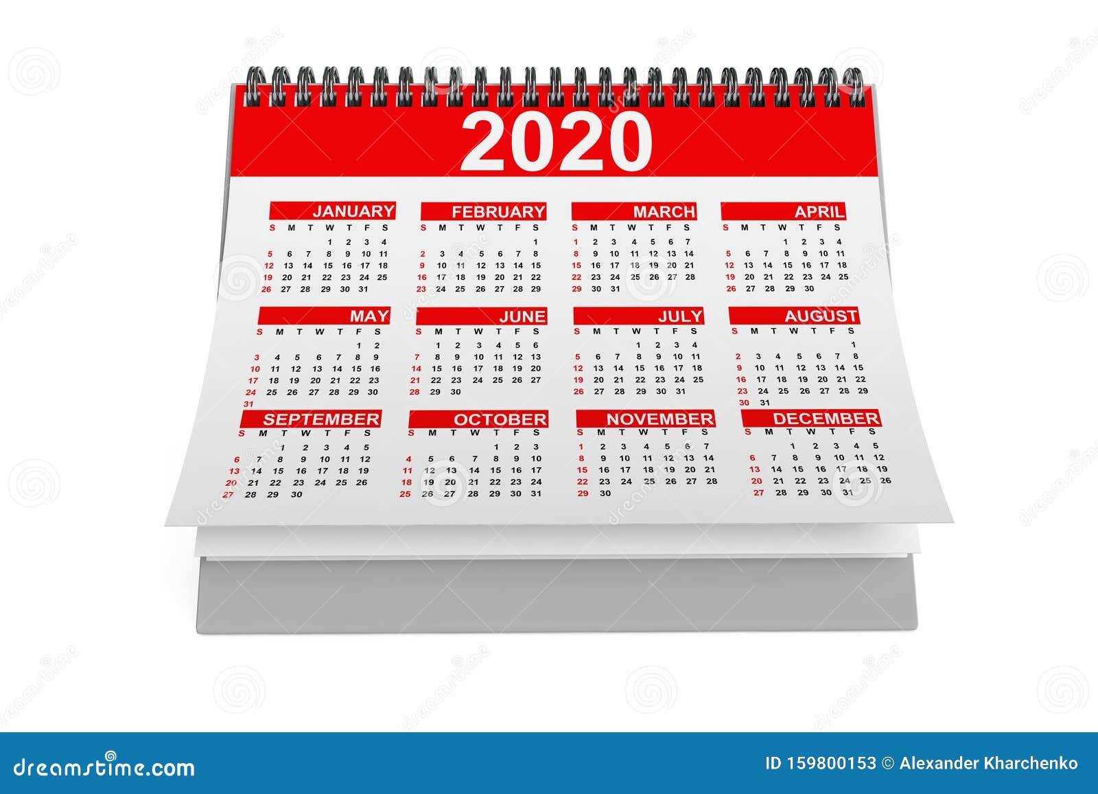 2020 Year Desktop Calendar. 3d Rendering Stock Illustration ...