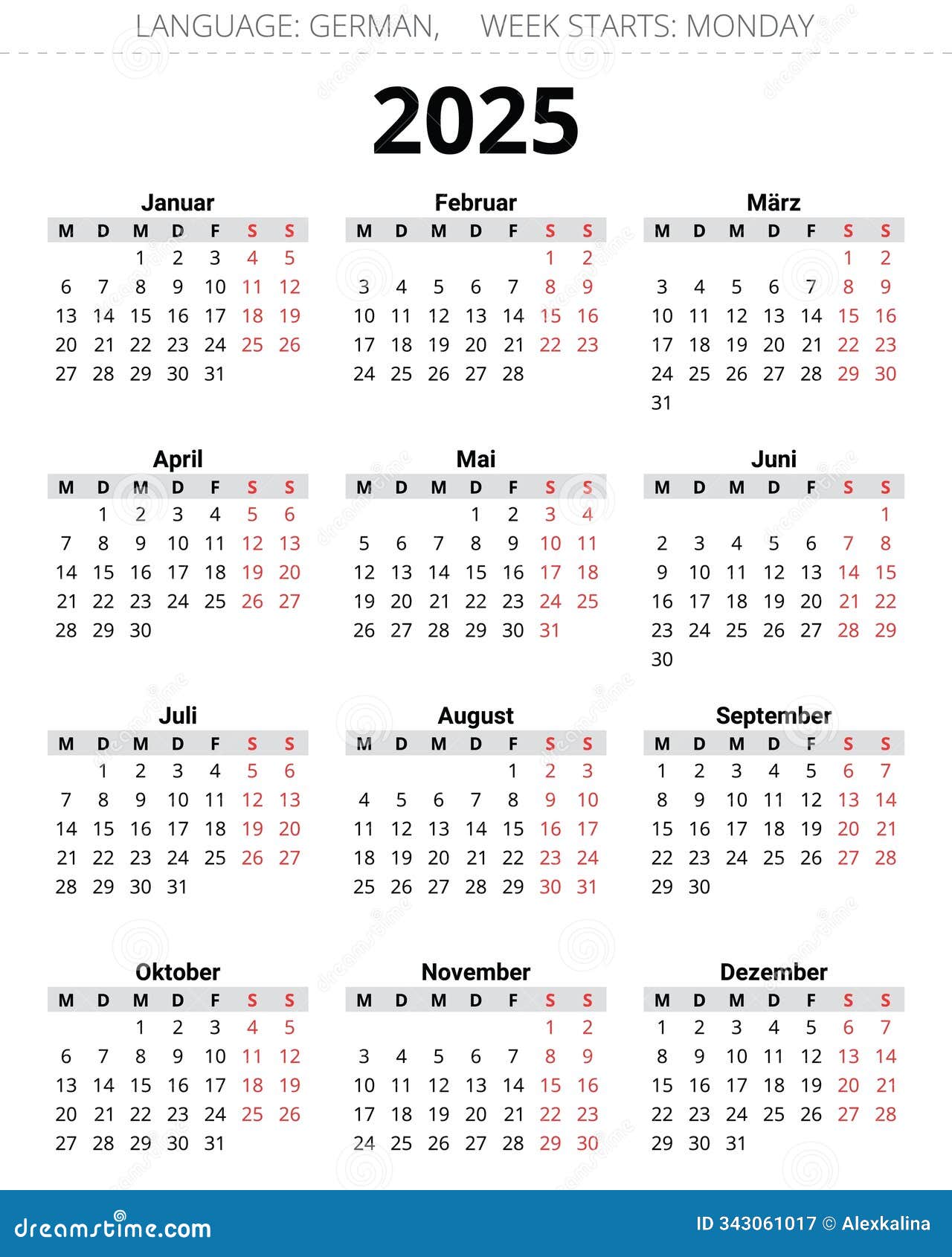 GERMAN Annual Calendar For 2026 Year. Vector Illustration Germany ...