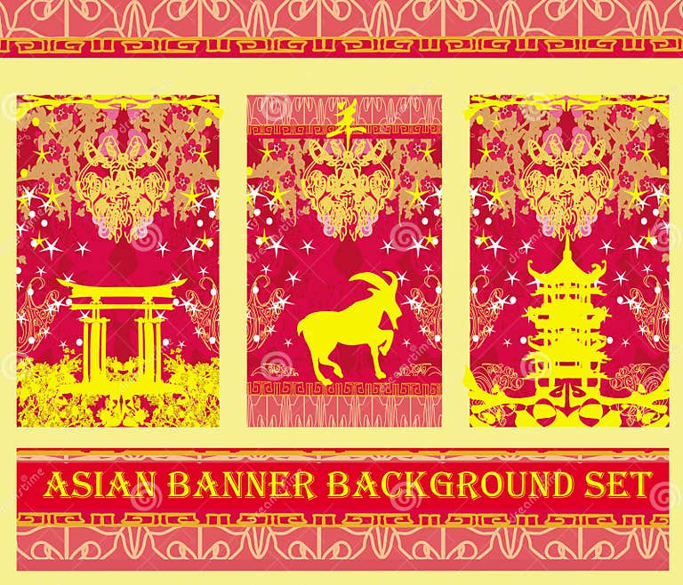 Year of the Goat Banners Set Stock Vector - Illustration of blossom ...