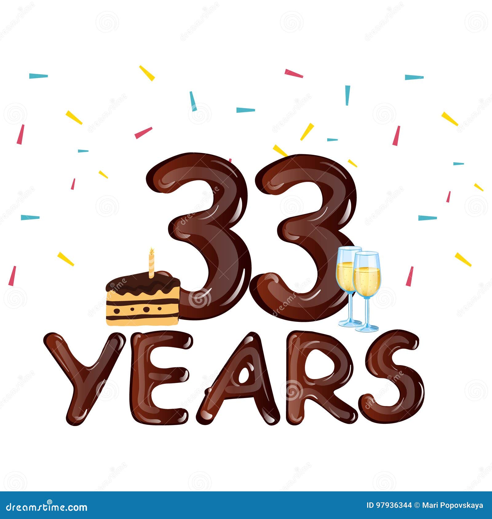 33 Year Happy Birthday Card with Cake Stock Vector - Illustration of ...