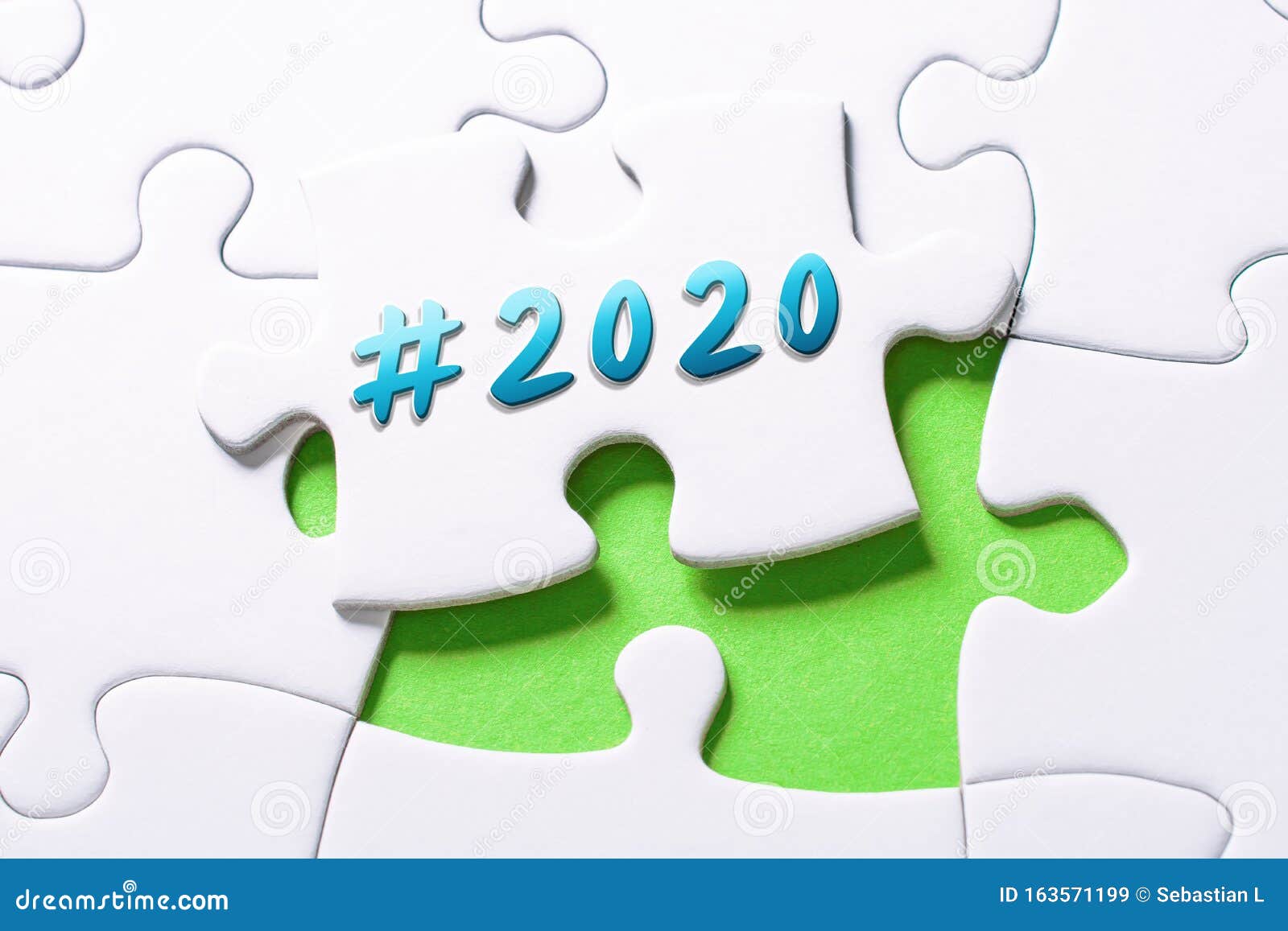 The Year 2020 with Hashtag in a Missing Piece Jigsaw Puzzle Stock ...