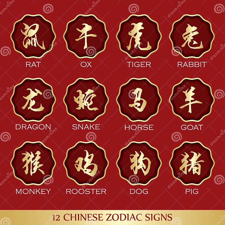 12 Chinese Zodiac Signs Design Stock Vector - Illustration of asia ...