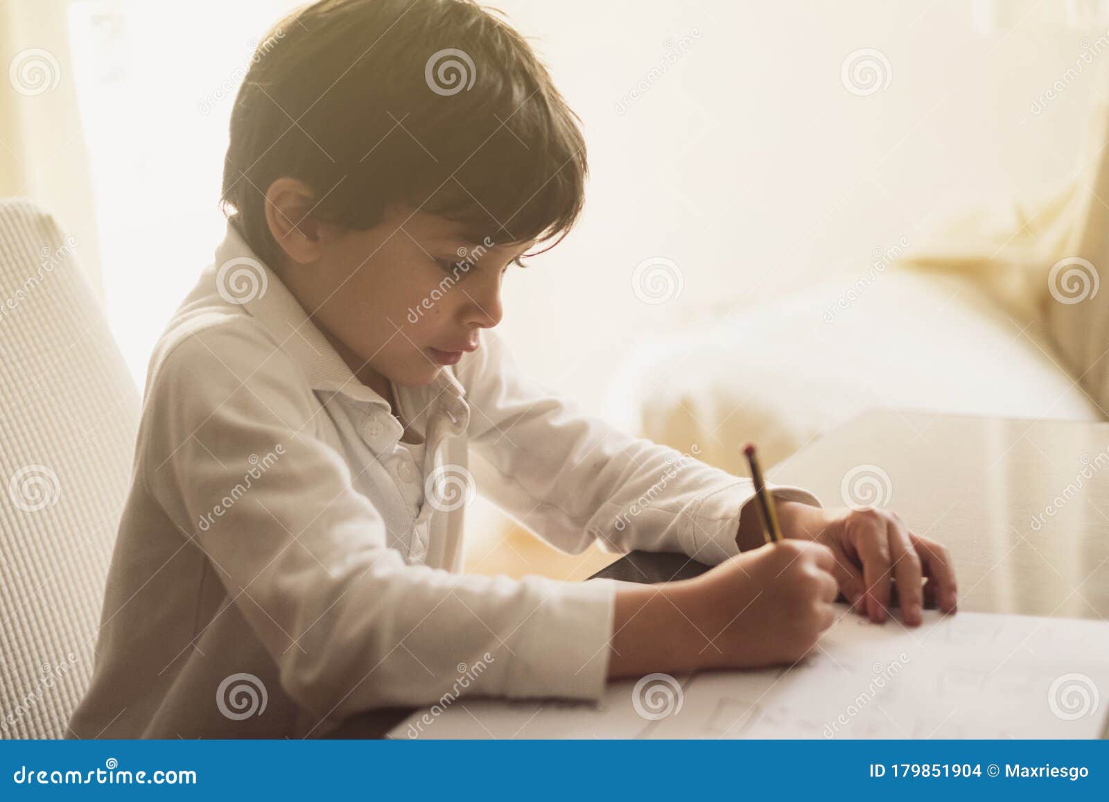 4-year-old Boy Does Homework at Home Stock Photo - Image of people ...