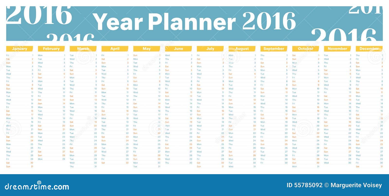 Year Planner 2016 stock illustration. Illustration of year - 55785092