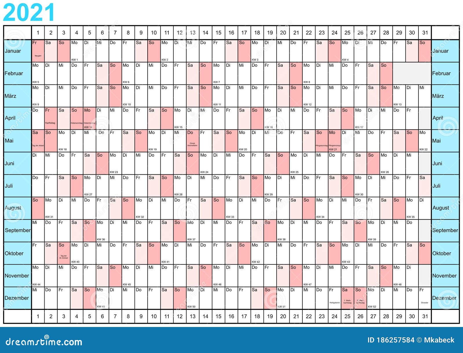 Year Planner 2021 Linear German Stock Vector - Illustration of diary ...