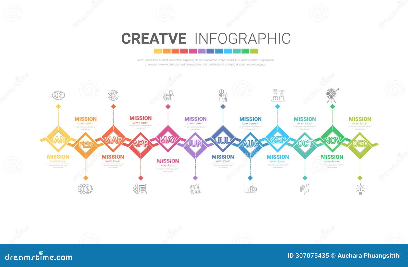 Year Planner, 12 Months, 1 Year, Timeline Infographics Design Vector ...