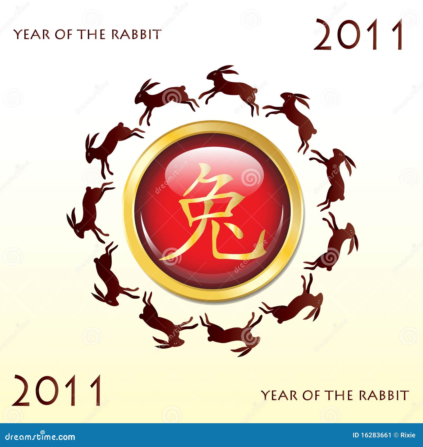 Year of the rabbit button stock vector. Illustration of east - 16283661