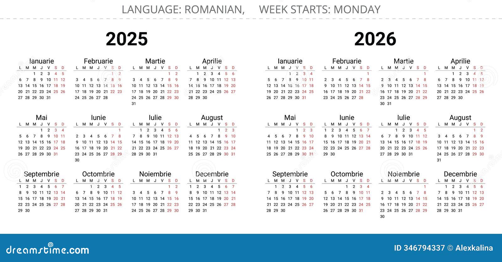 2025 Romanian Calendar. Vector Illustration For Romania, Moldova. 12 ...