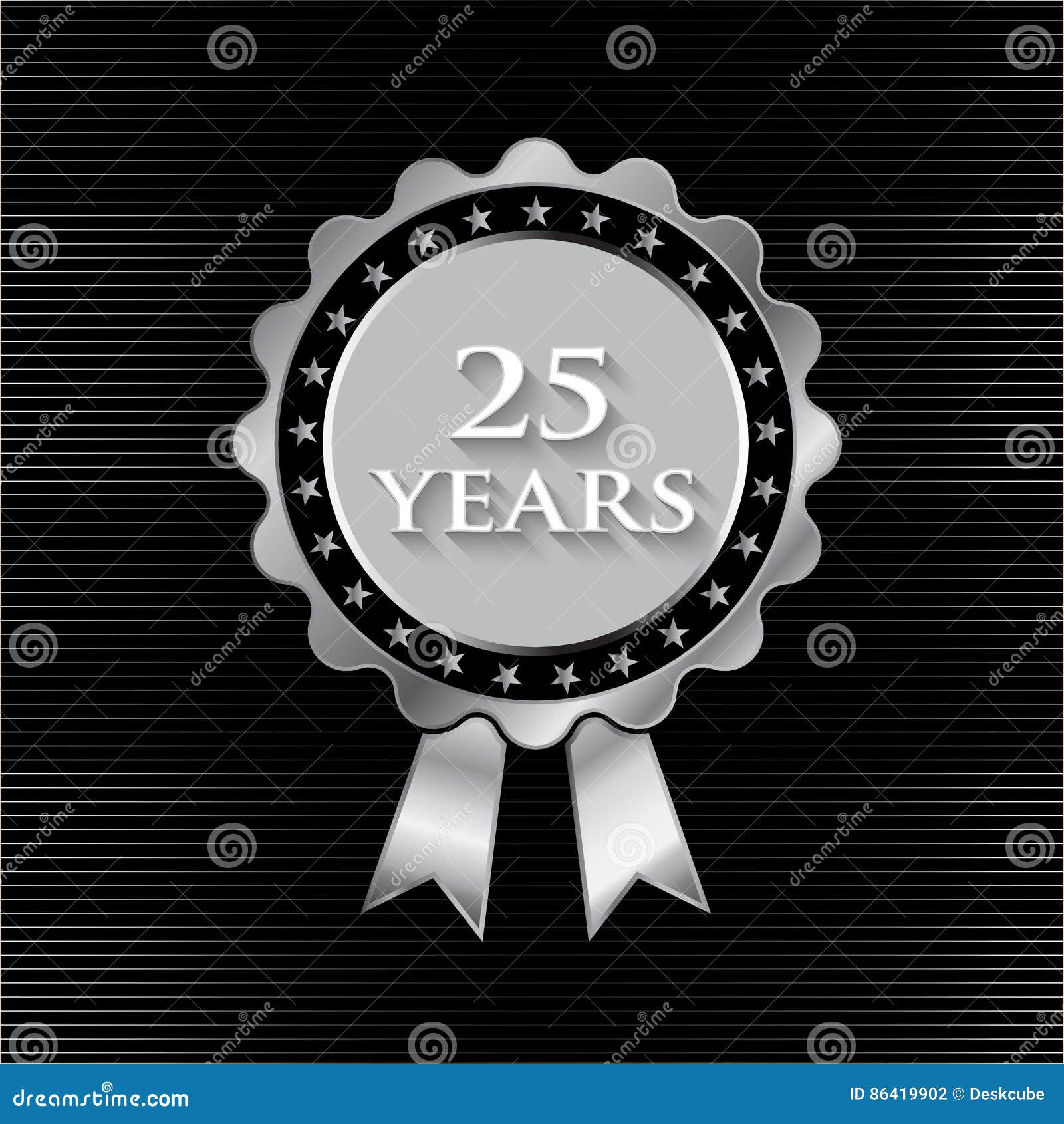 25 Year Silver Ribbon with Stars Stock Illustration - Illustration of ...