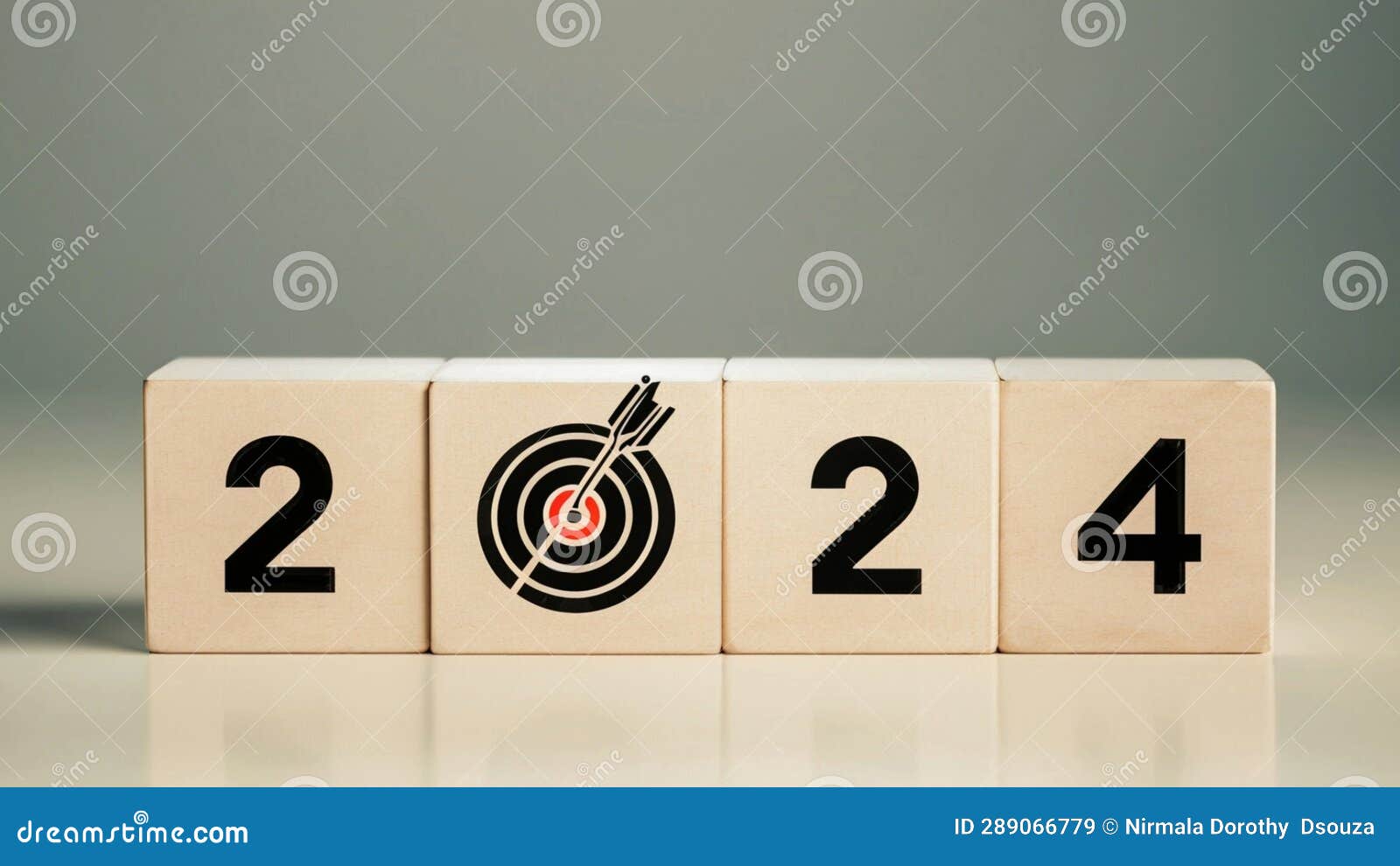2024 Year with the Target Which Prints Screens on Wooden Cube. Stock ...