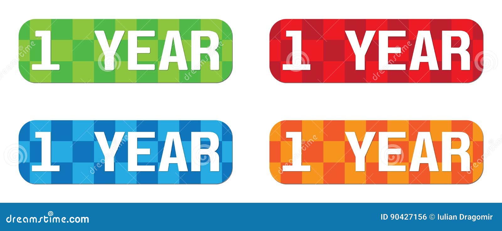 1 YEAR Text, on Rectangle, Zig Zag Pattern Stamp Sign. Stock ...