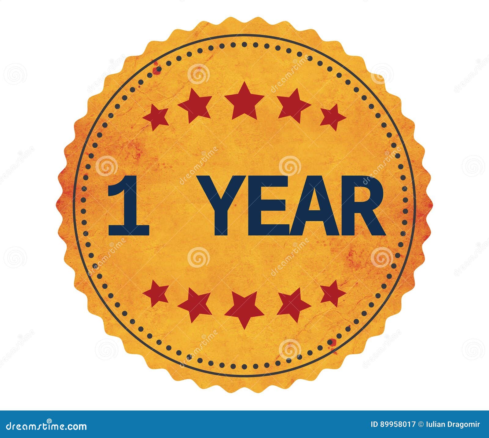 1-YEAR Text, on Vintage Yellow Sticker Stamp. Stock Illustration ...