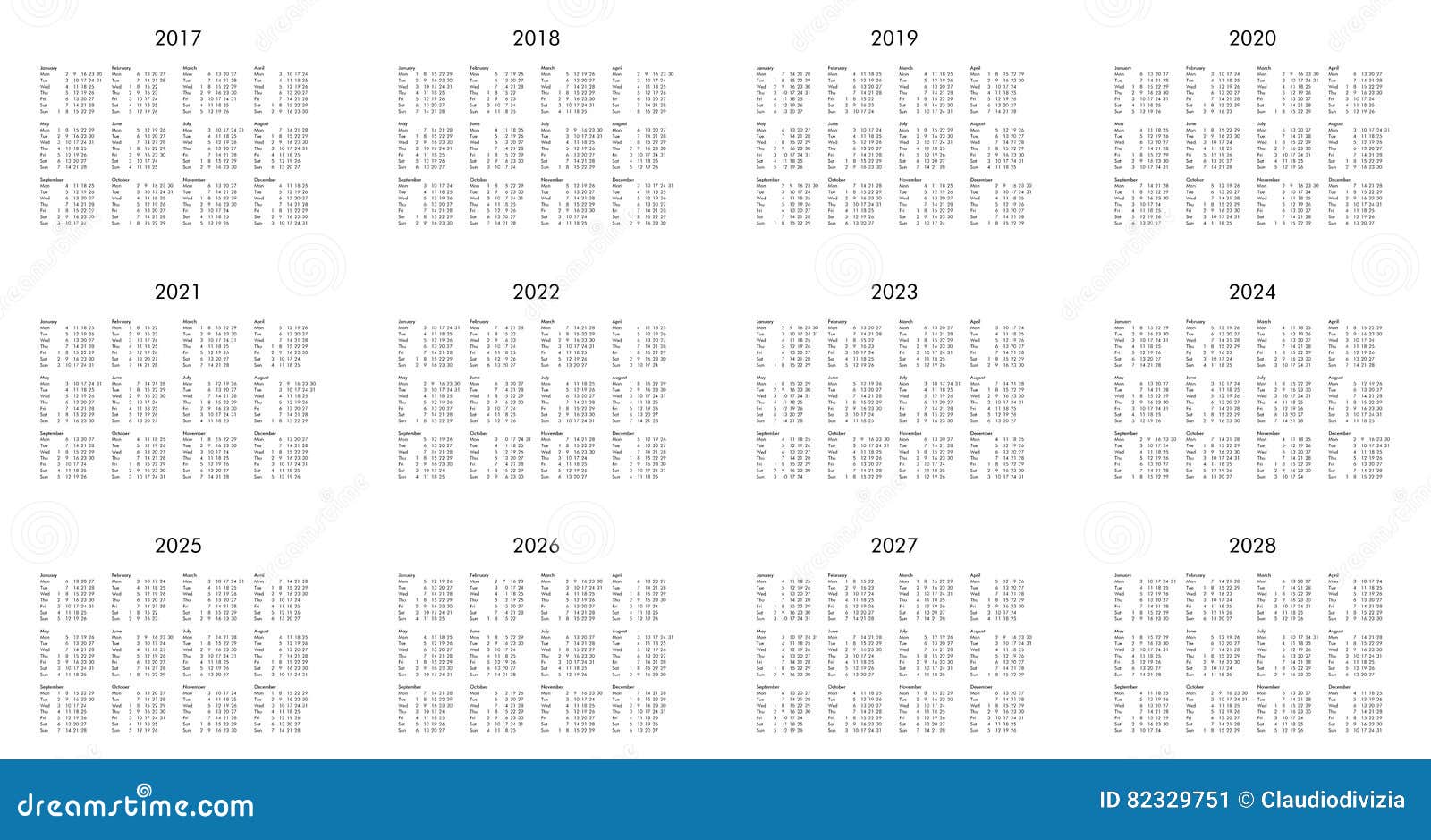 Year 2017 to 2028 calendar stock illustration. Illustration of calendar ...