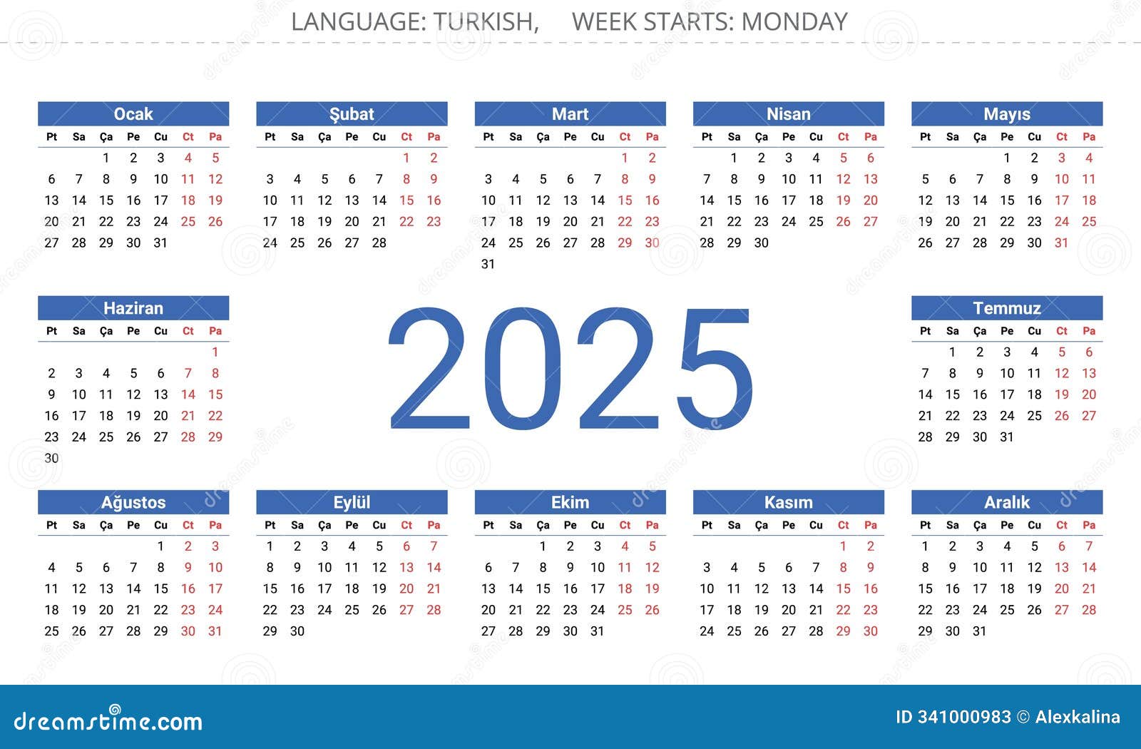 2025 Turkish Calendar. Printable Png Illustration For Turkey ...