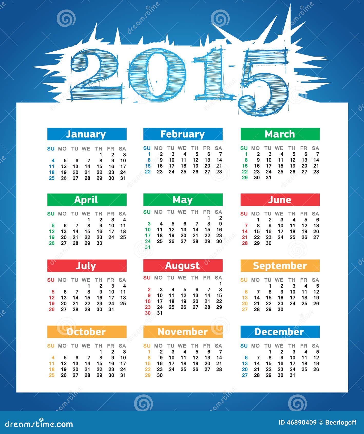 2015 year vector calendar stock vector. Illustration of card - 46890409