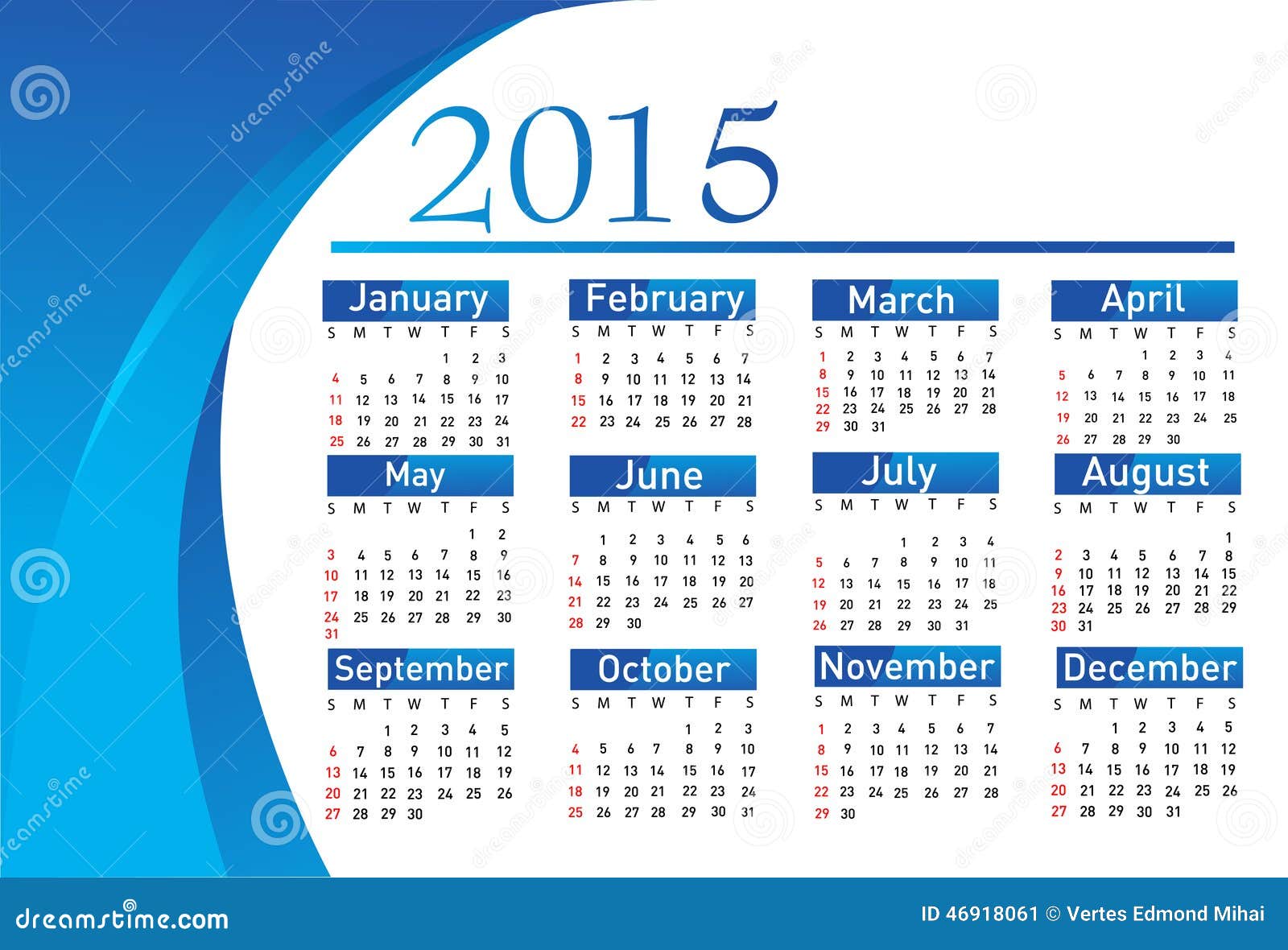 2015 year vector calendar stock vector. Illustration of september ...