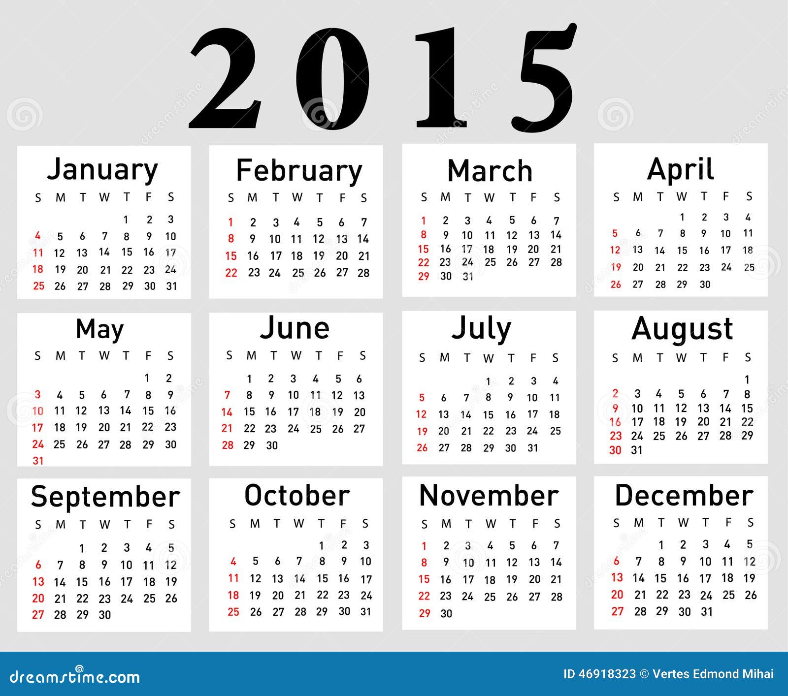 2015 year vector calendar stock vector. Illustration of january - 46918323