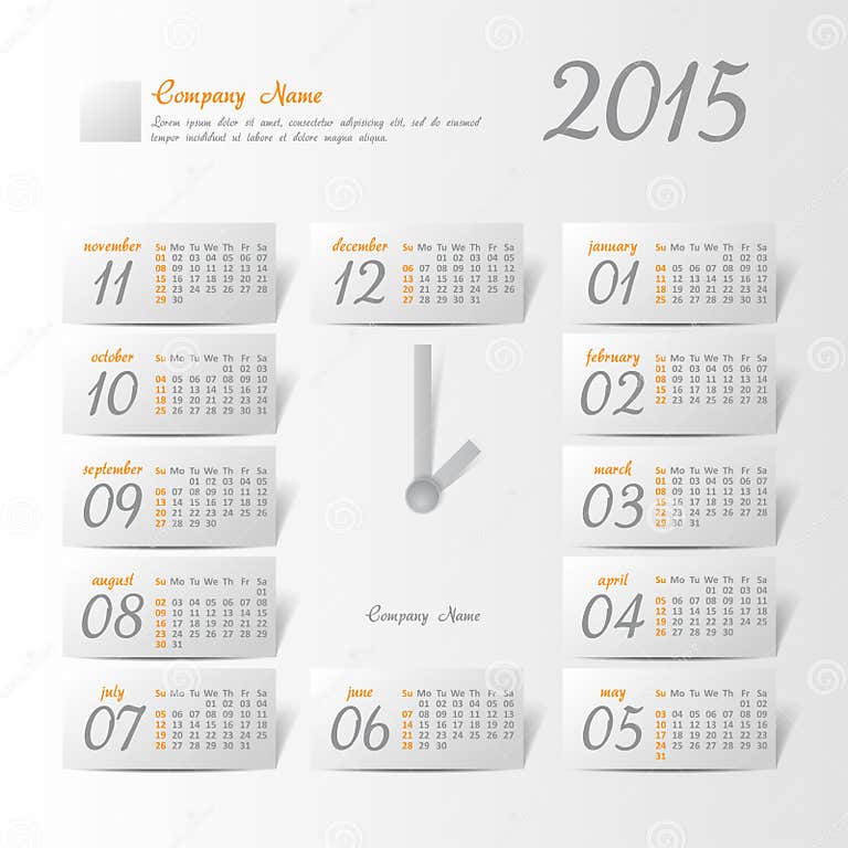 2015 Year Vector Calendar Stylized Clock Stock Vector - Illustration of ...